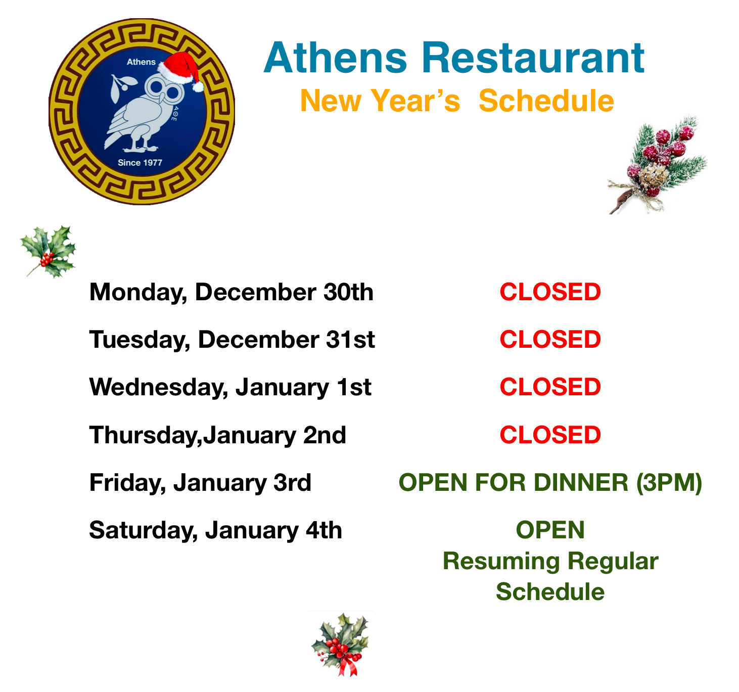 Athens Restaurant - Greek Restaurant, Danforth Toronto, ON