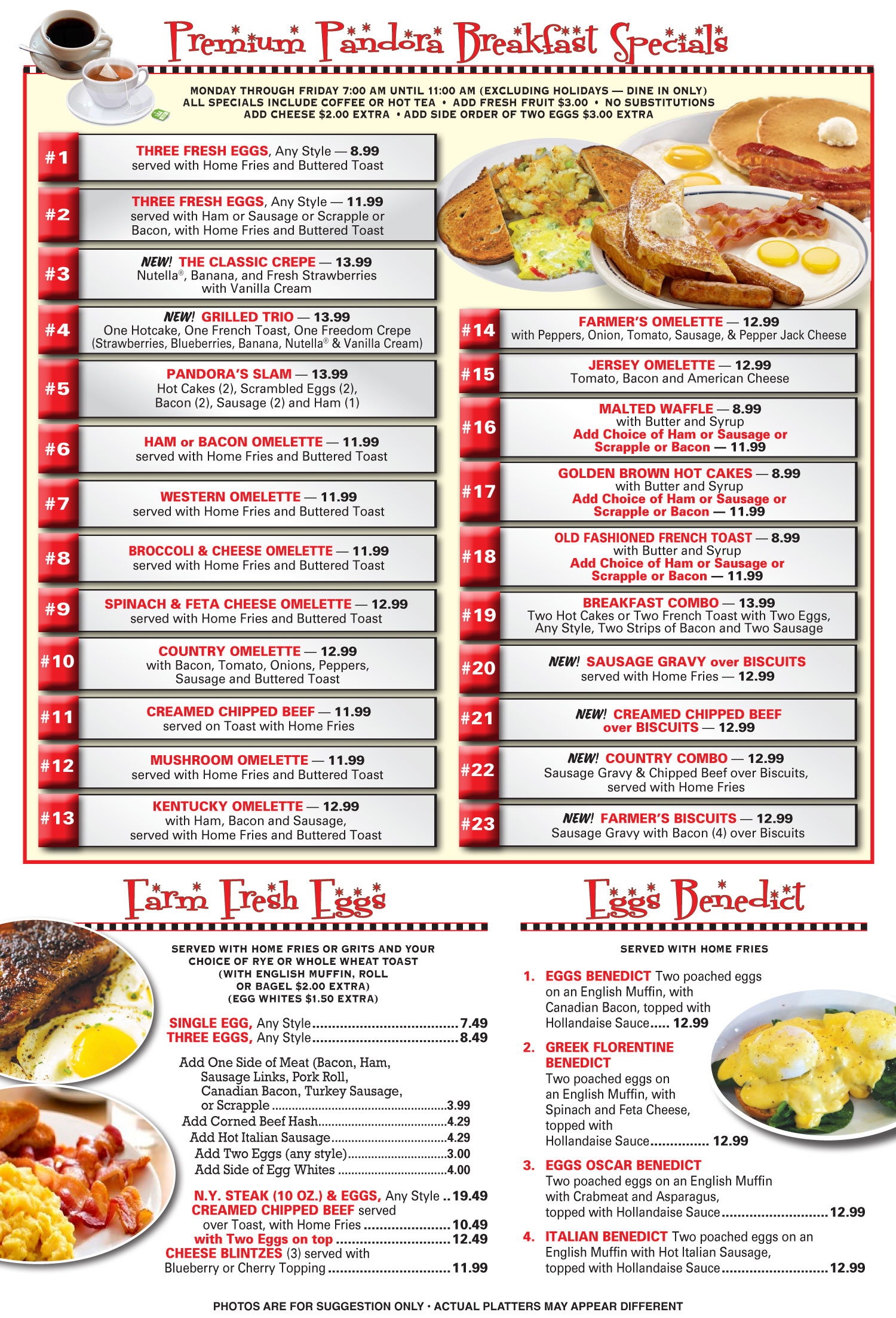 Springfield & Cinnaminson Breakfast Menu | Pandora Diner, New Jersey Diners