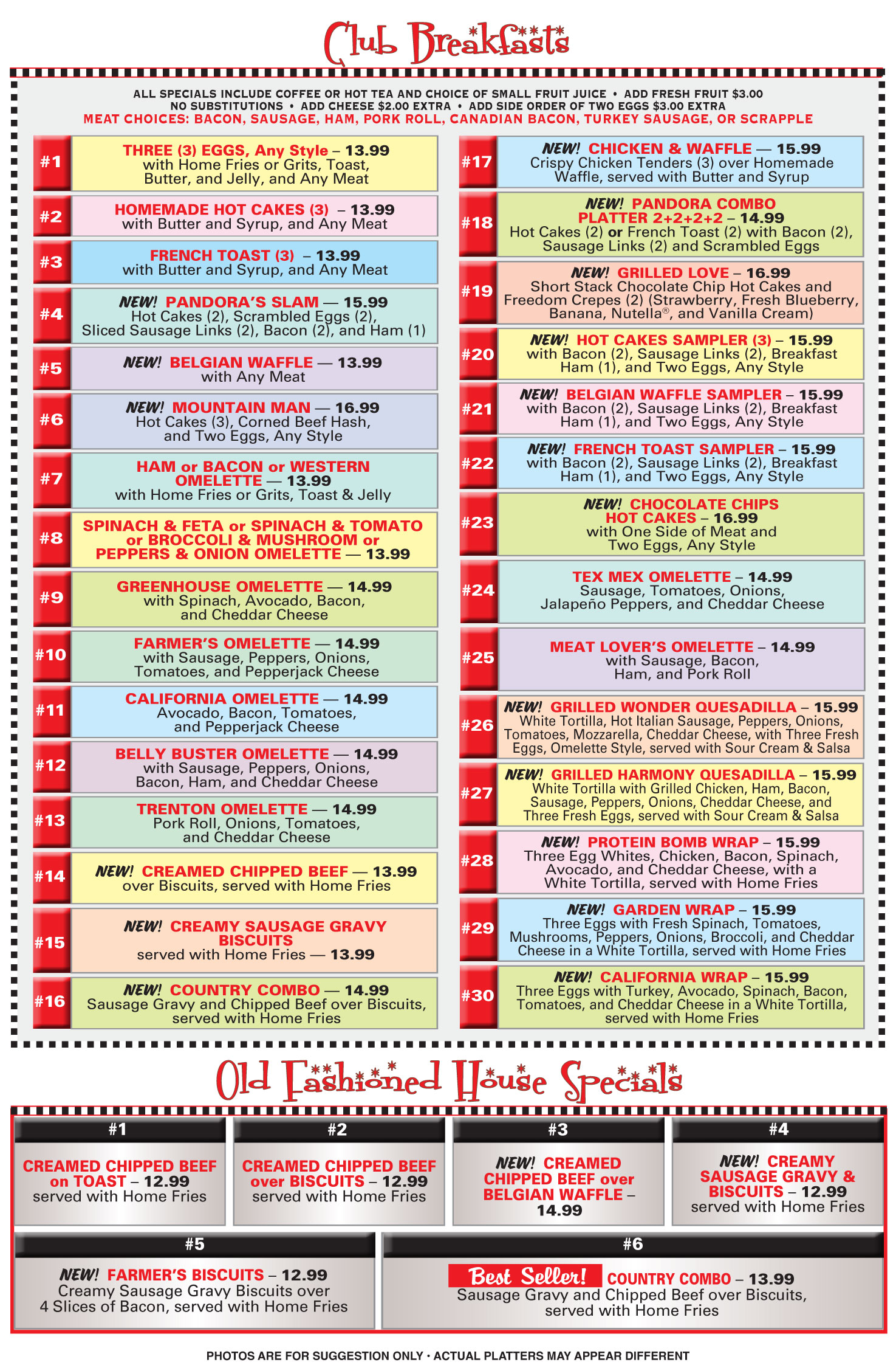 Springfield & Cinnaminson Breakfast Menu | Pandora Diner, New Jersey Diners