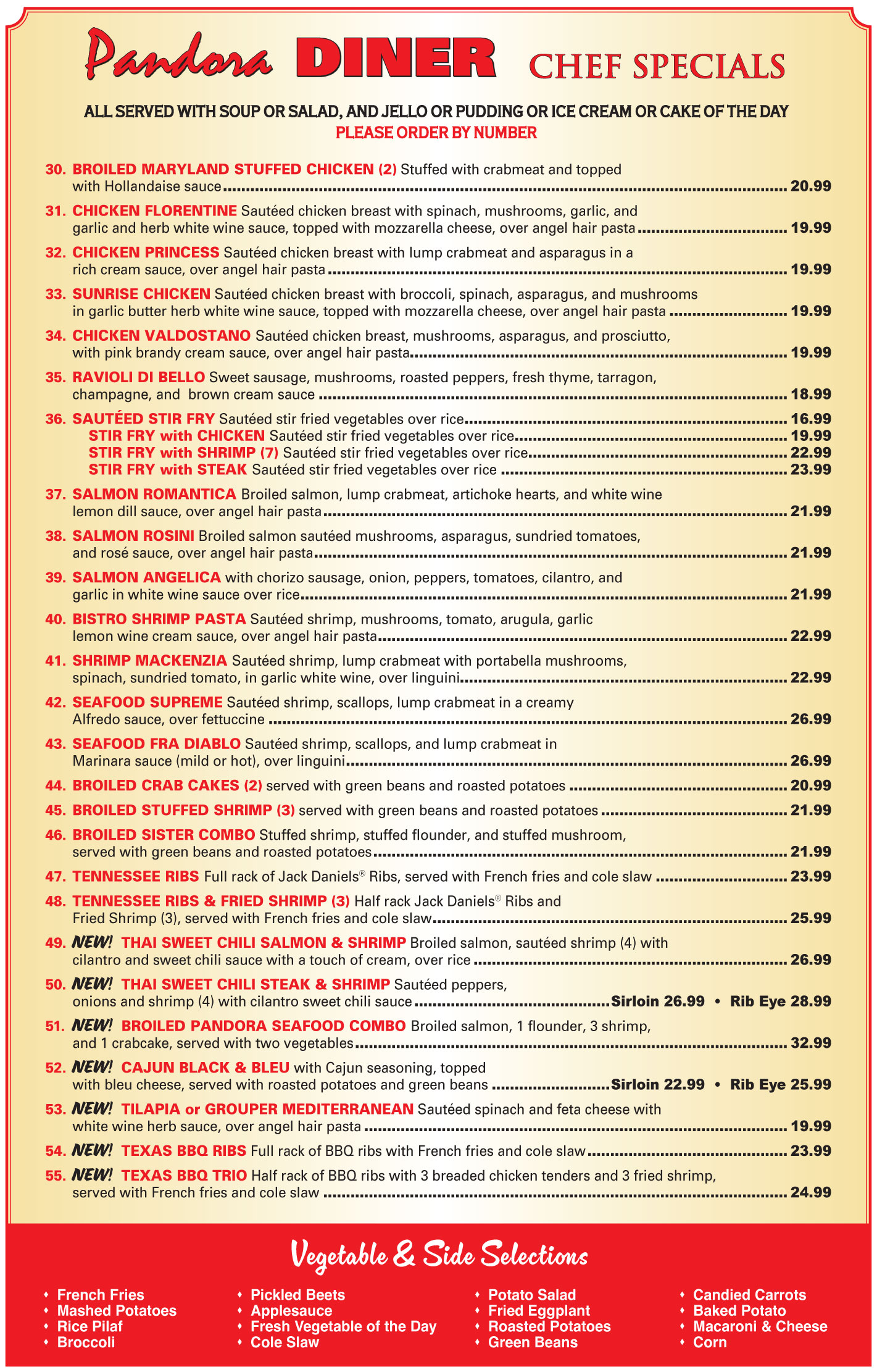 Springfield & Cinnaminson Full Menu | Pandora Diner, New Jersey Diners