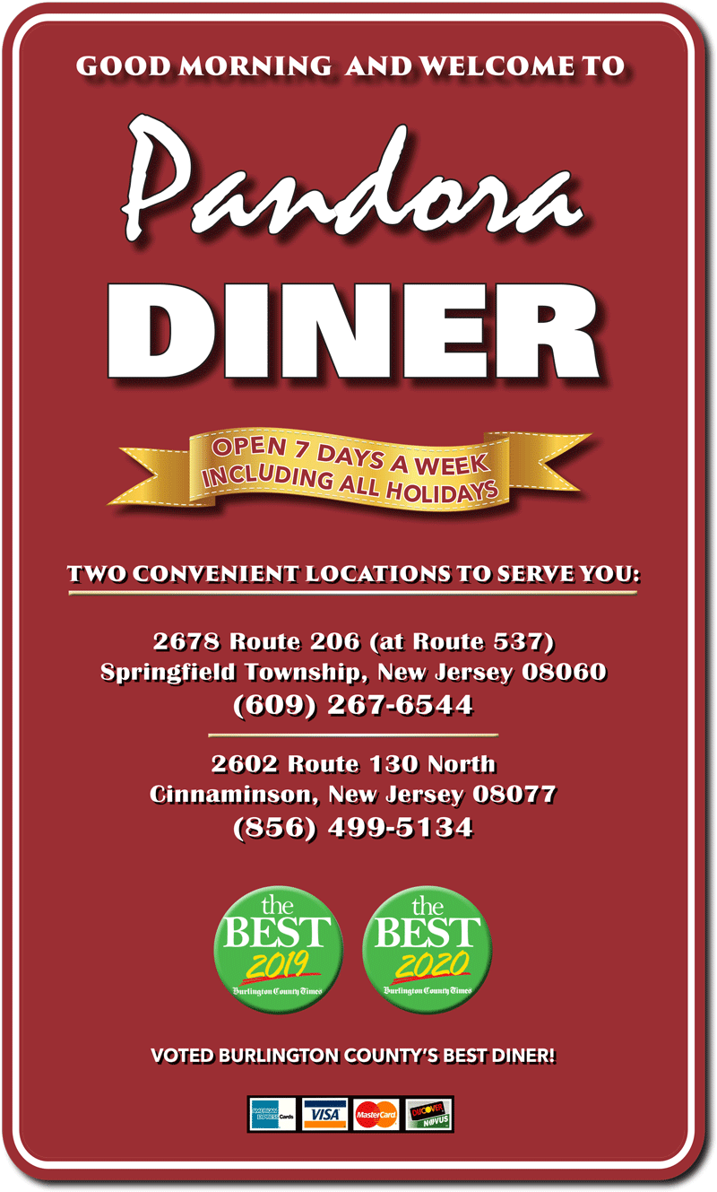 Springfield & Cinnaminson Breakfast Menu | Pandora Diner, New Jersey Diners
