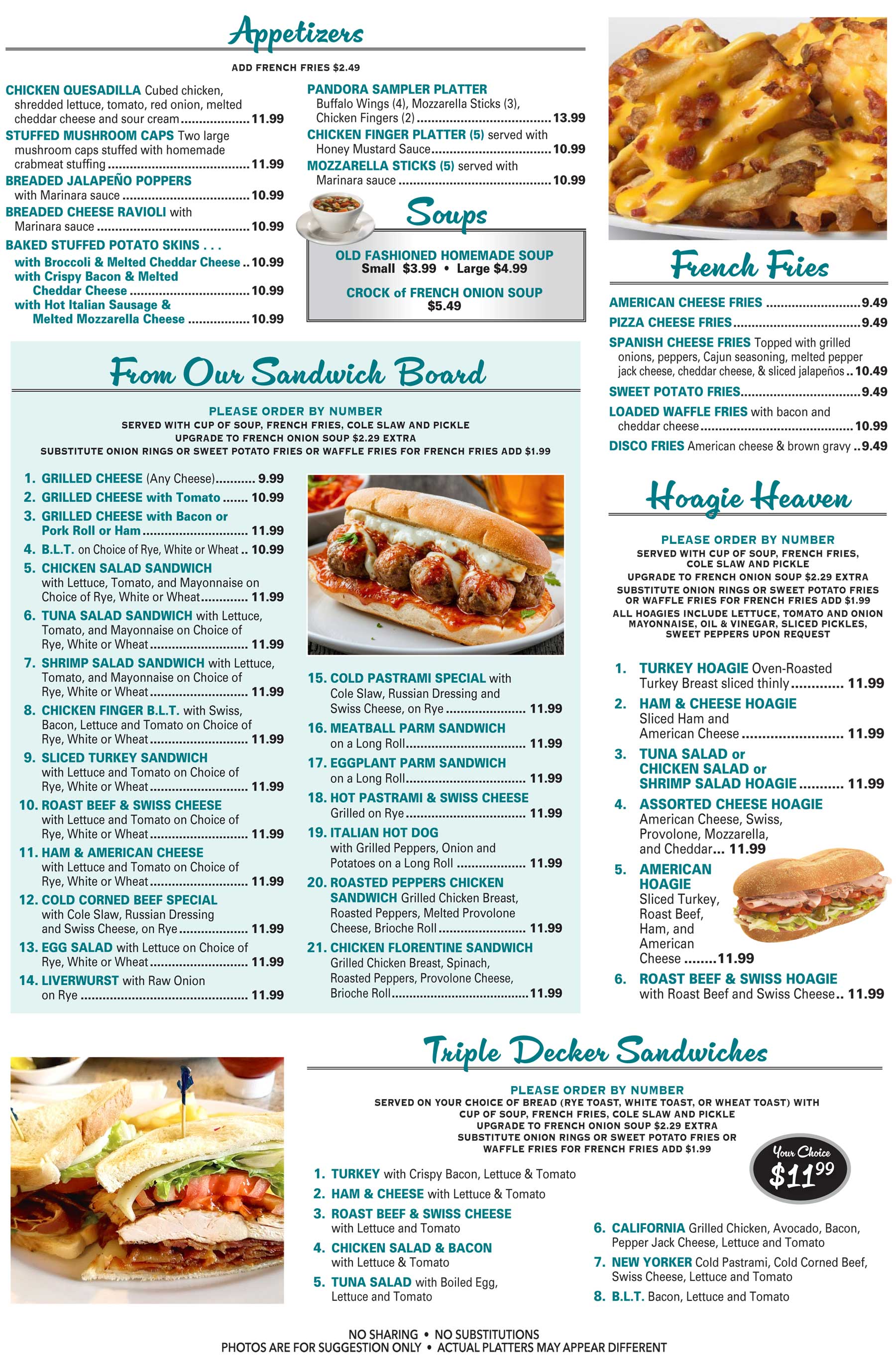 Williamstown Full Menu | Pandora Diner, New Jersey Diners
