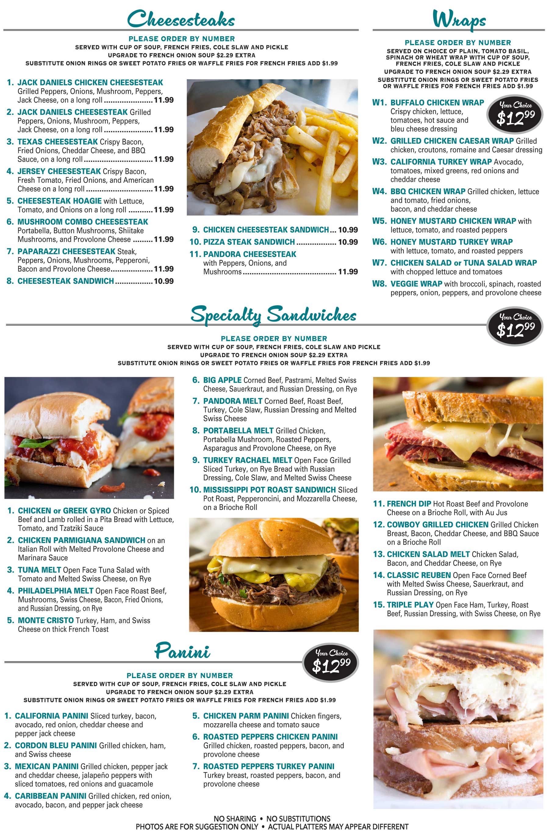 Williamstown Full Menu | Pandora Diner, New Jersey Diners