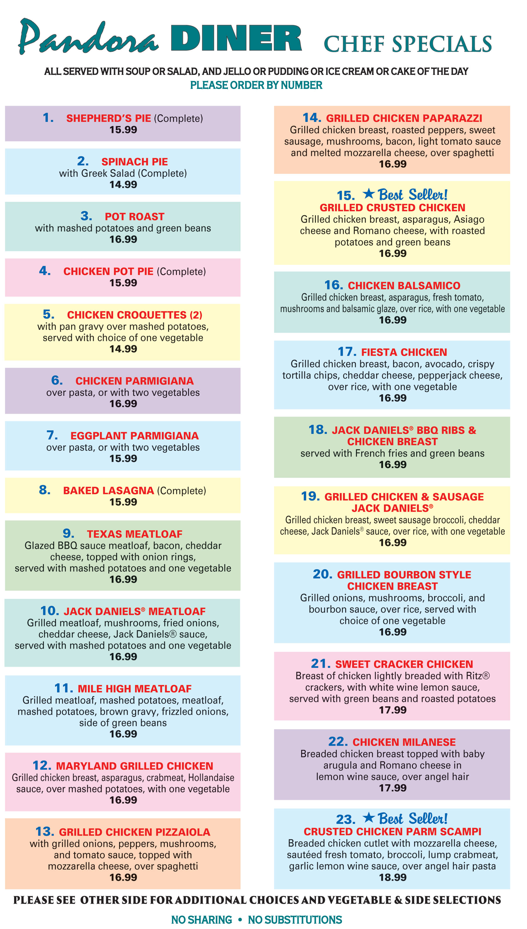 Hainesport Chef's Specials Menu