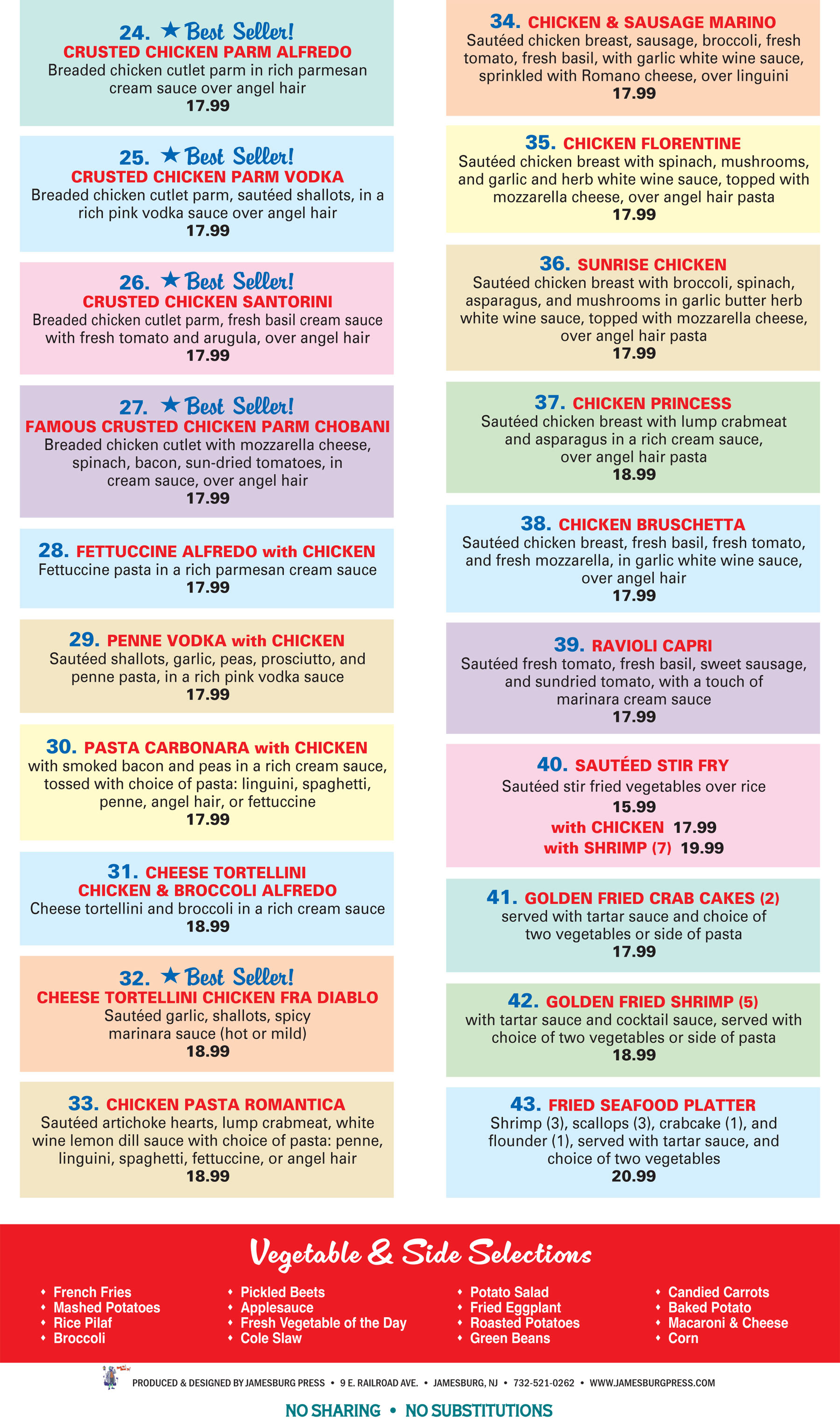 Hainesport Chef's Specials Menu