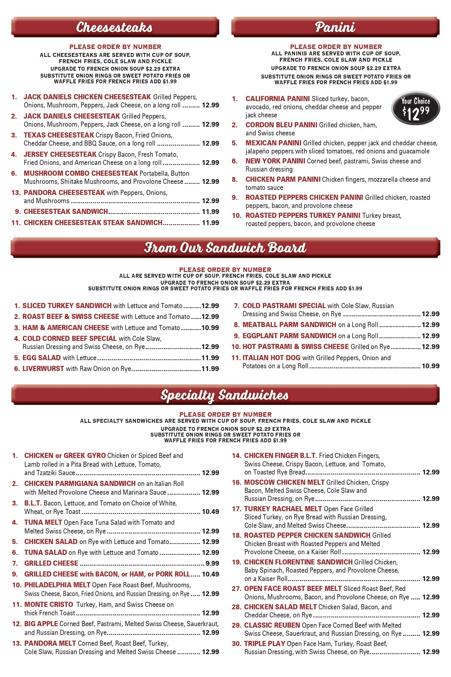 Late Night Menu | Pandora Diner, New Jersey Diners