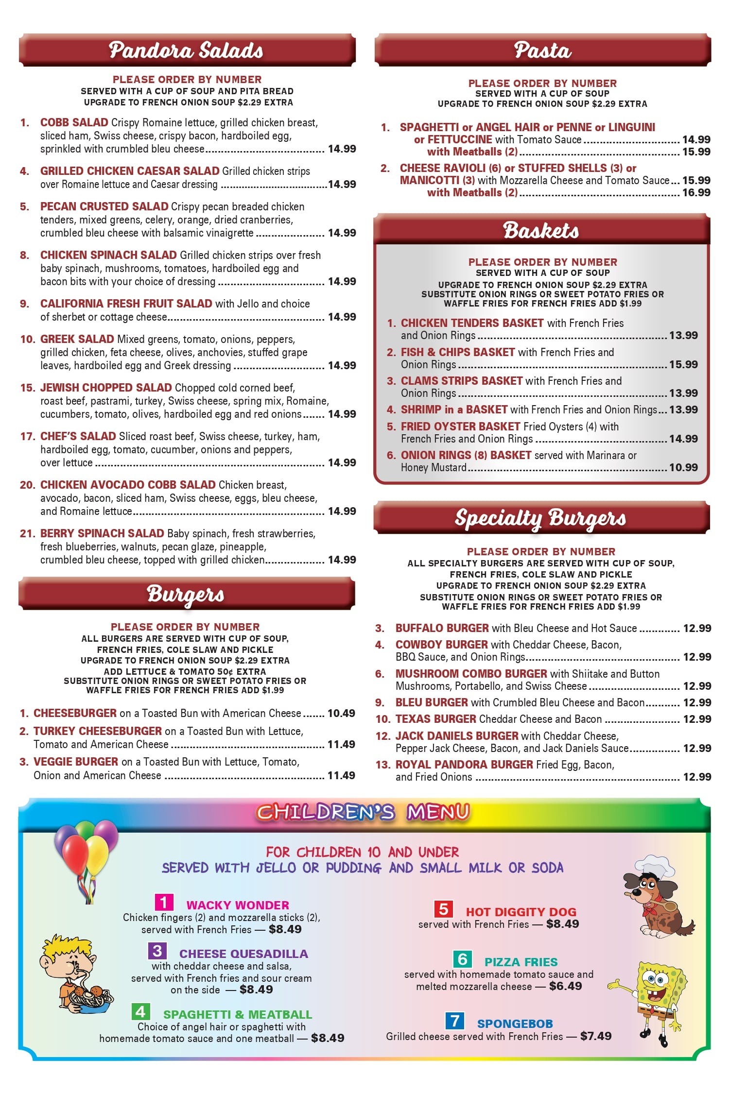 Late Night Menu | Pandora Diner, New Jersey Diners