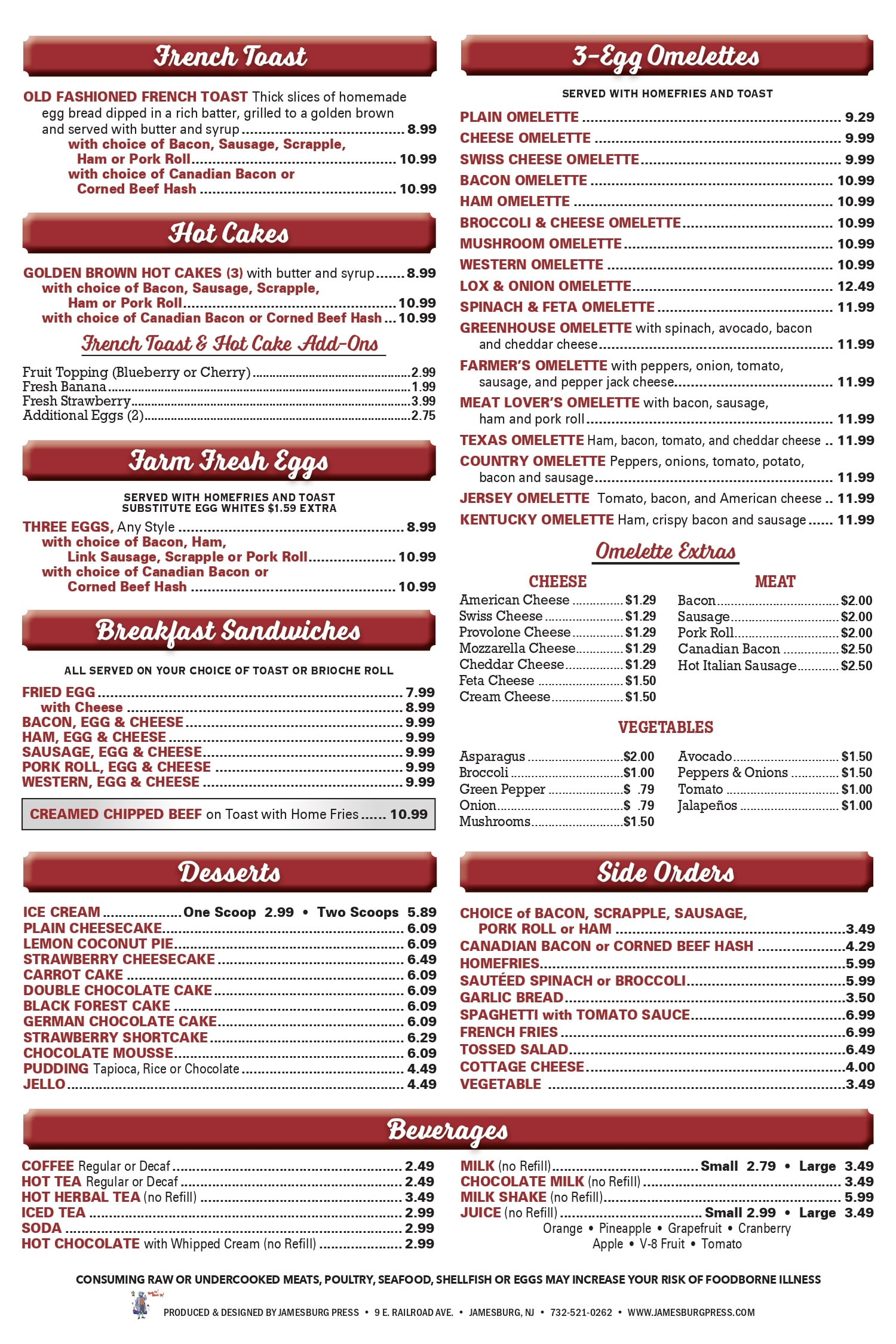 Late Night Menu | Pandora Diner, New Jersey Diners