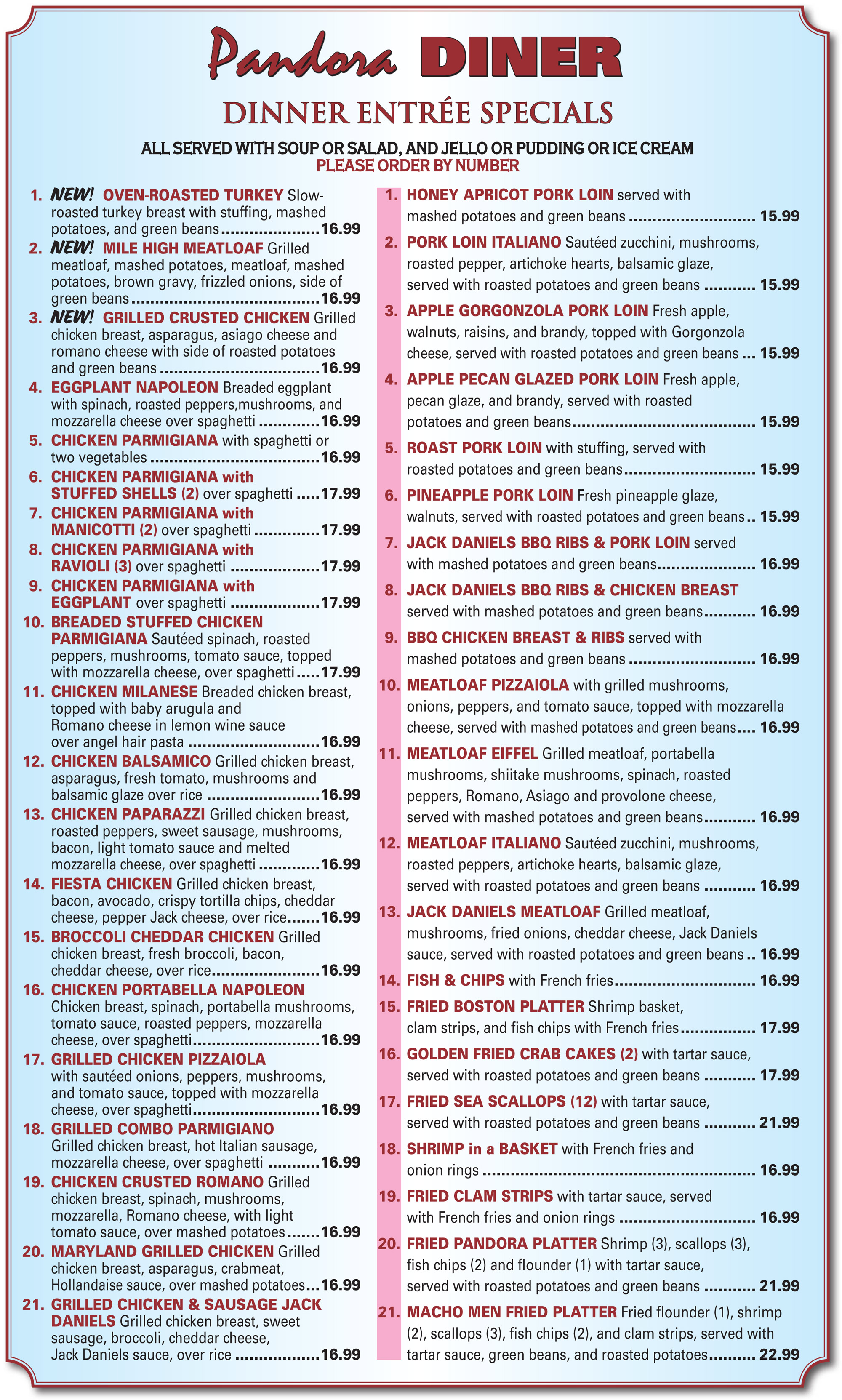 Springfield & Cinnaminson Daily Specials | Pandora Diner, New Jersey Diners