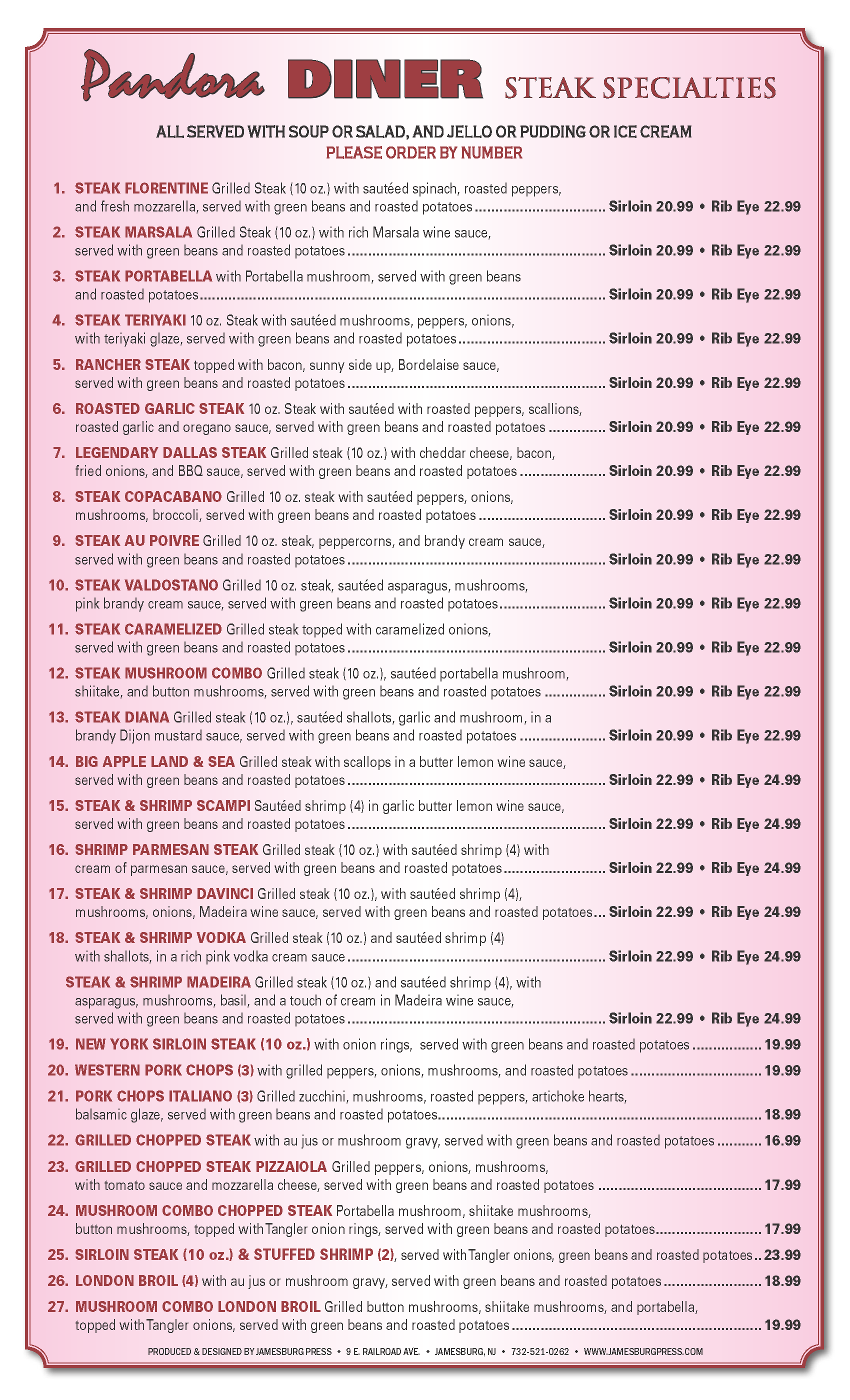 Springfield & Cinnaminson Daily Specials | Pandora Diner, New Jersey Diners