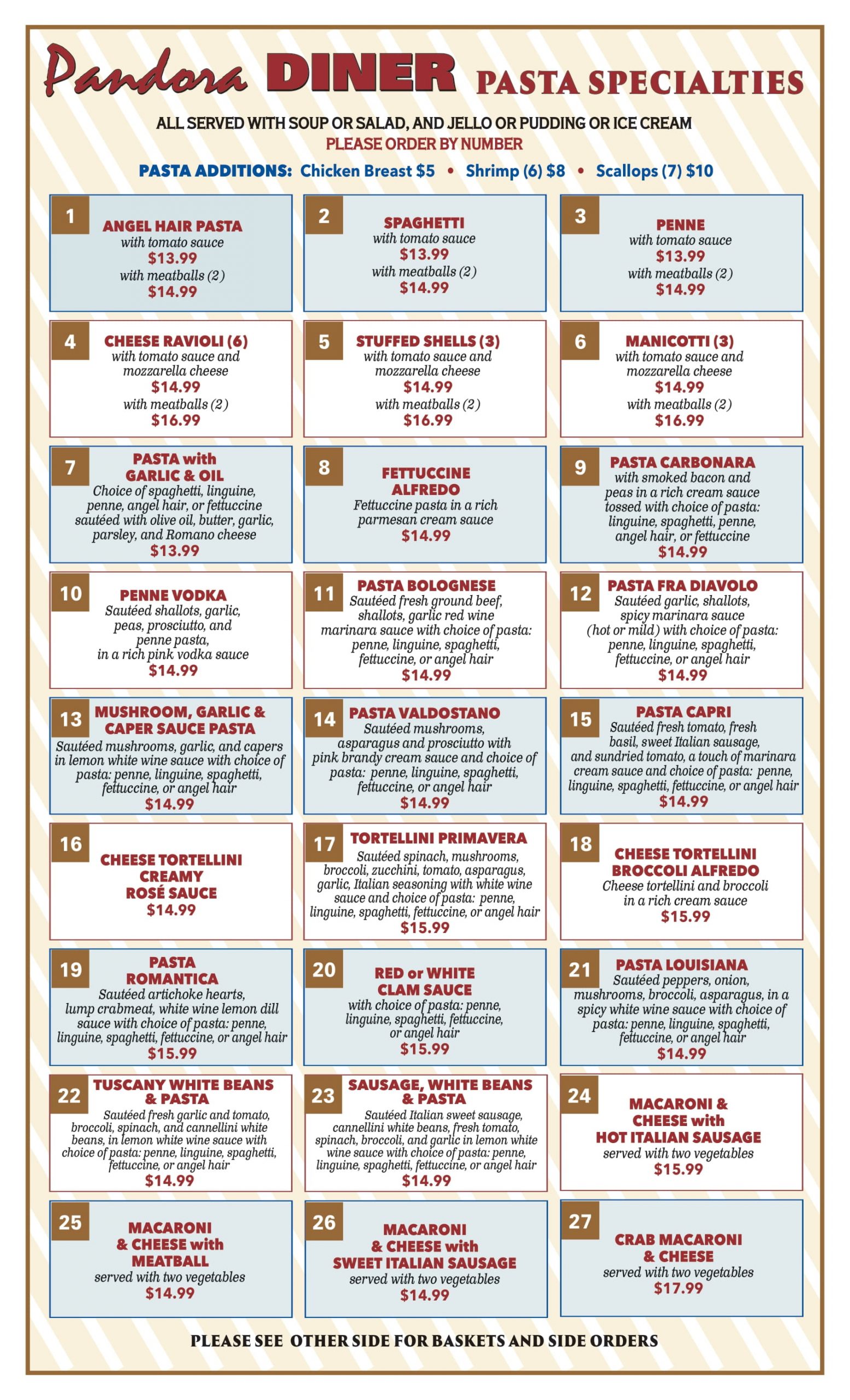 Williamstown Full Menu | Pandora Diner, New Jersey Diners