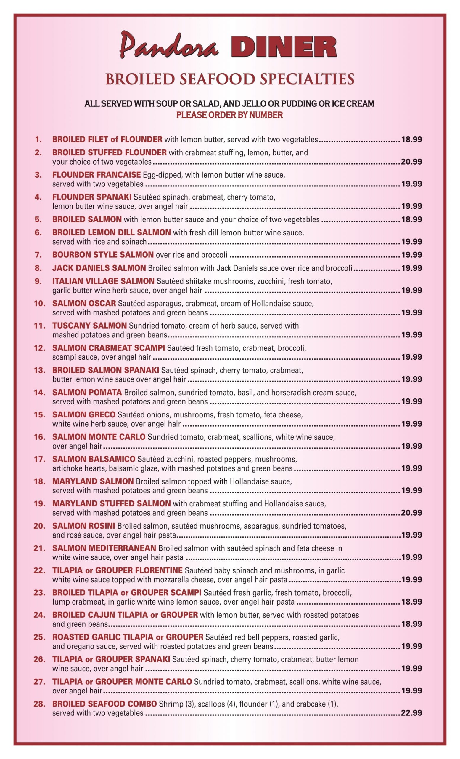 Williamstown Full Menu | Pandora Diner, New Jersey Diners