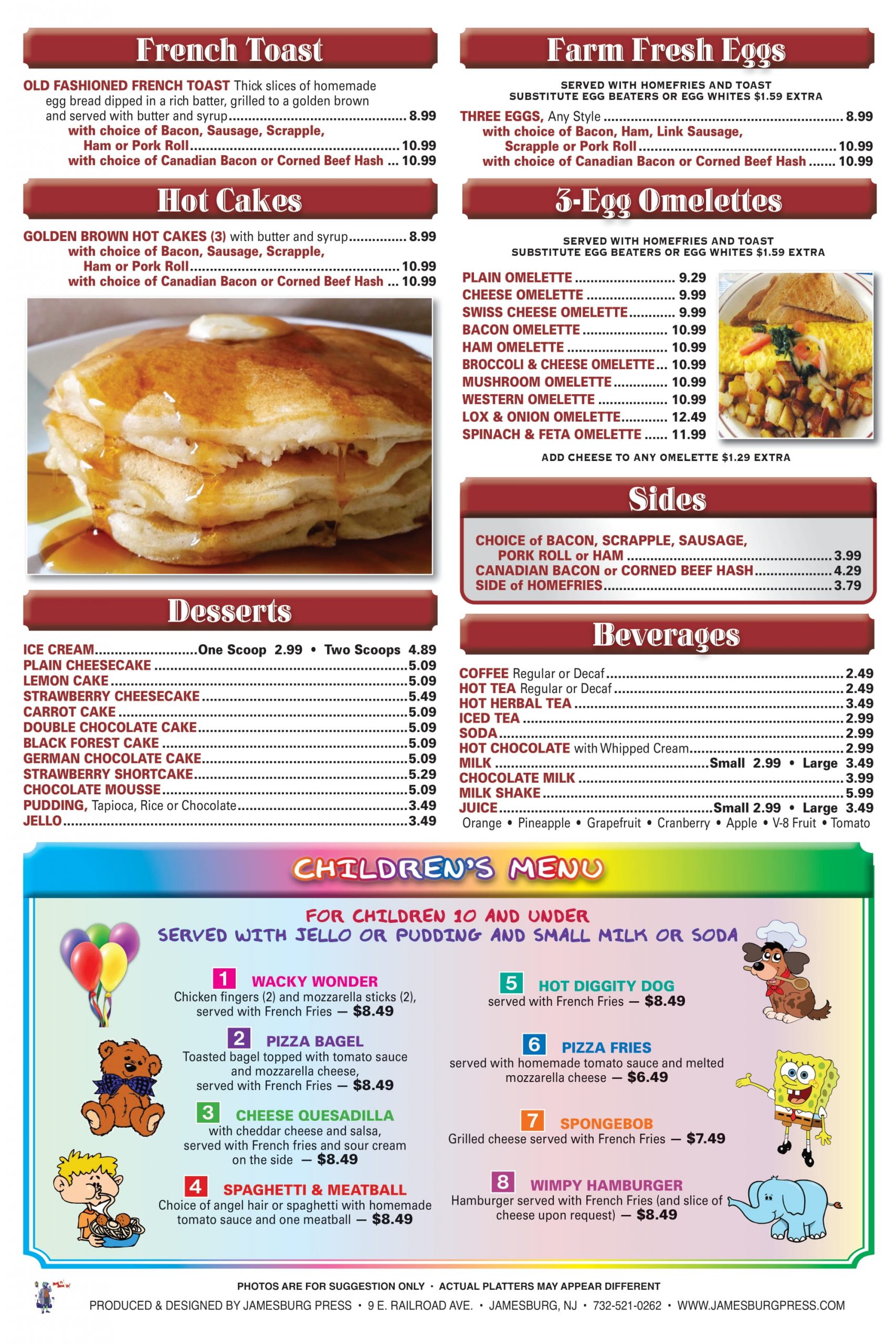 Williamstown Full Menu | Pandora Diner, New Jersey Diners