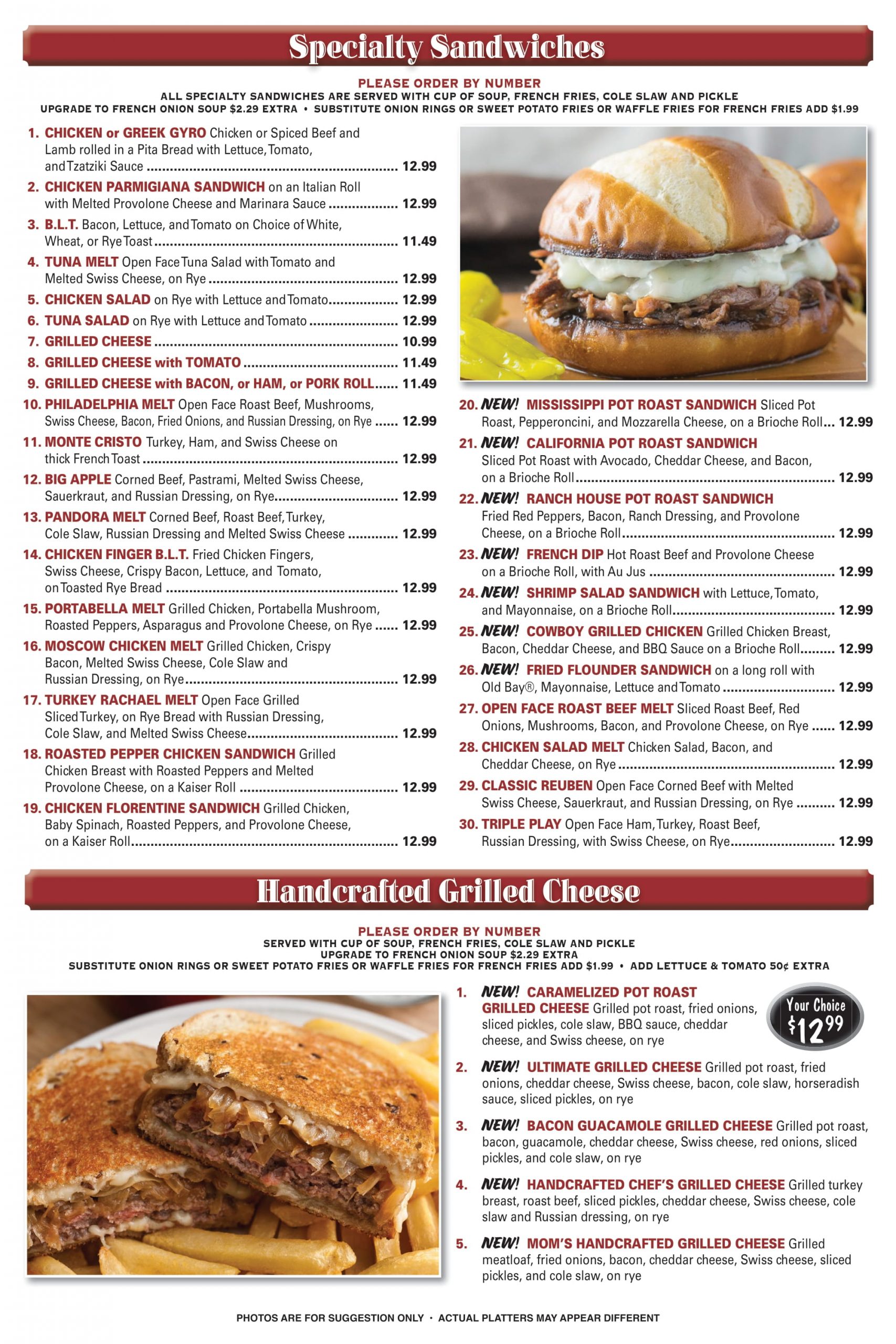 Williamstown Full Menu | Pandora Diner, New Jersey Diners