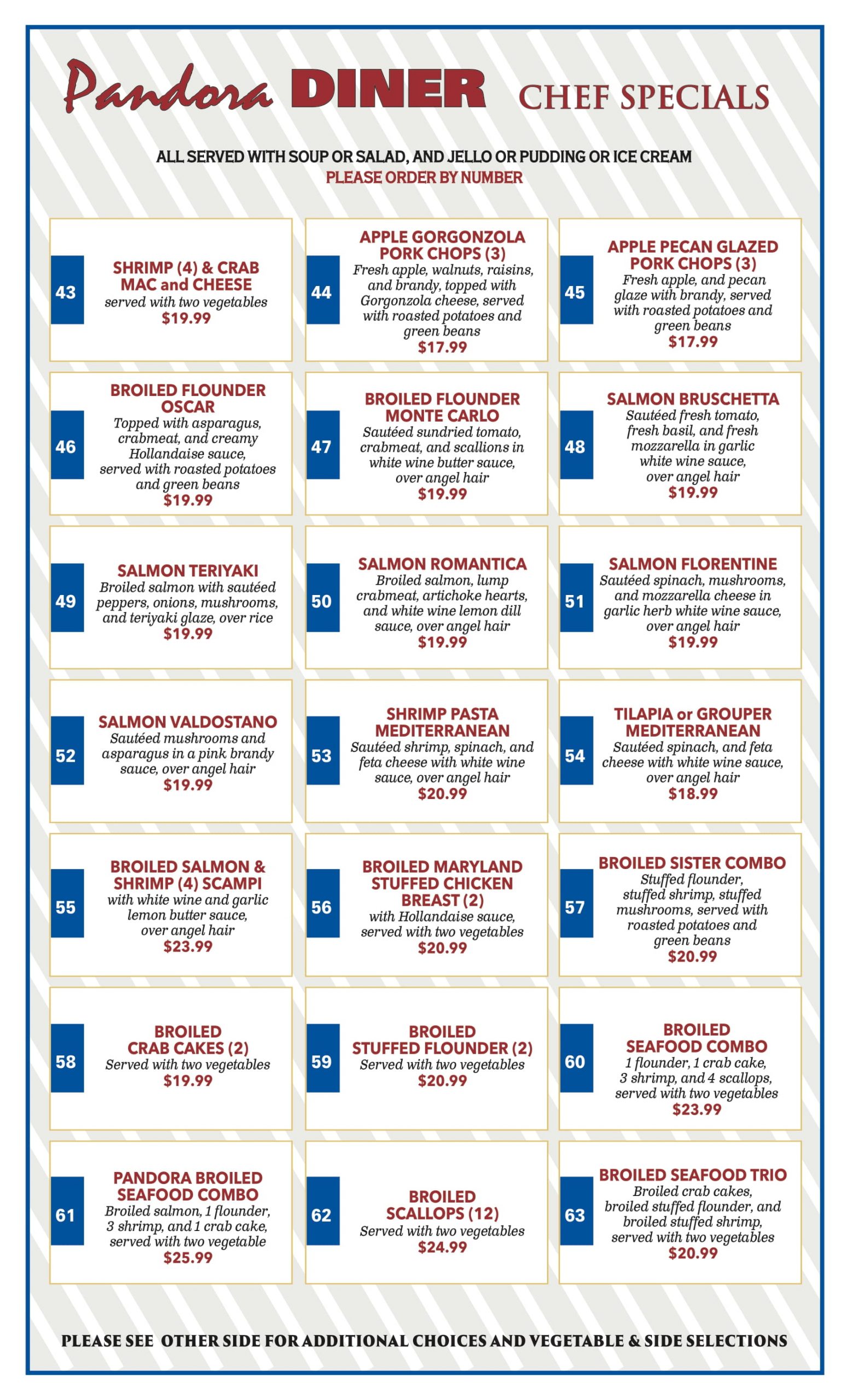 Williamstown Full Menu | Pandora Diner, New Jersey Diners