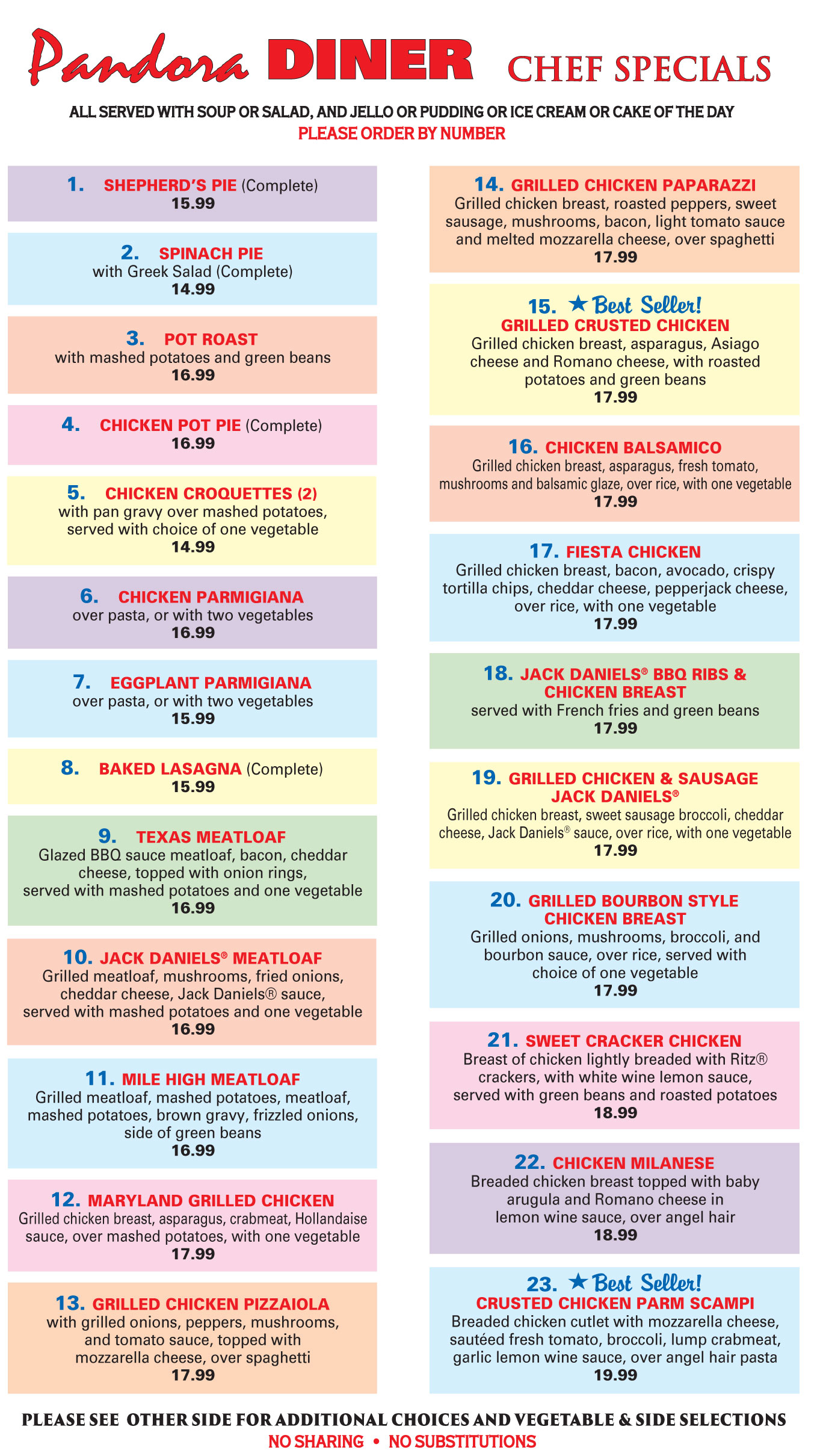 Williamstown Daily Specials | Pandora Diner, New Jersey Diners