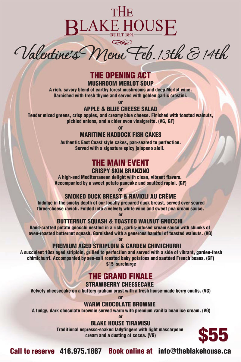 Menus | The Blake House